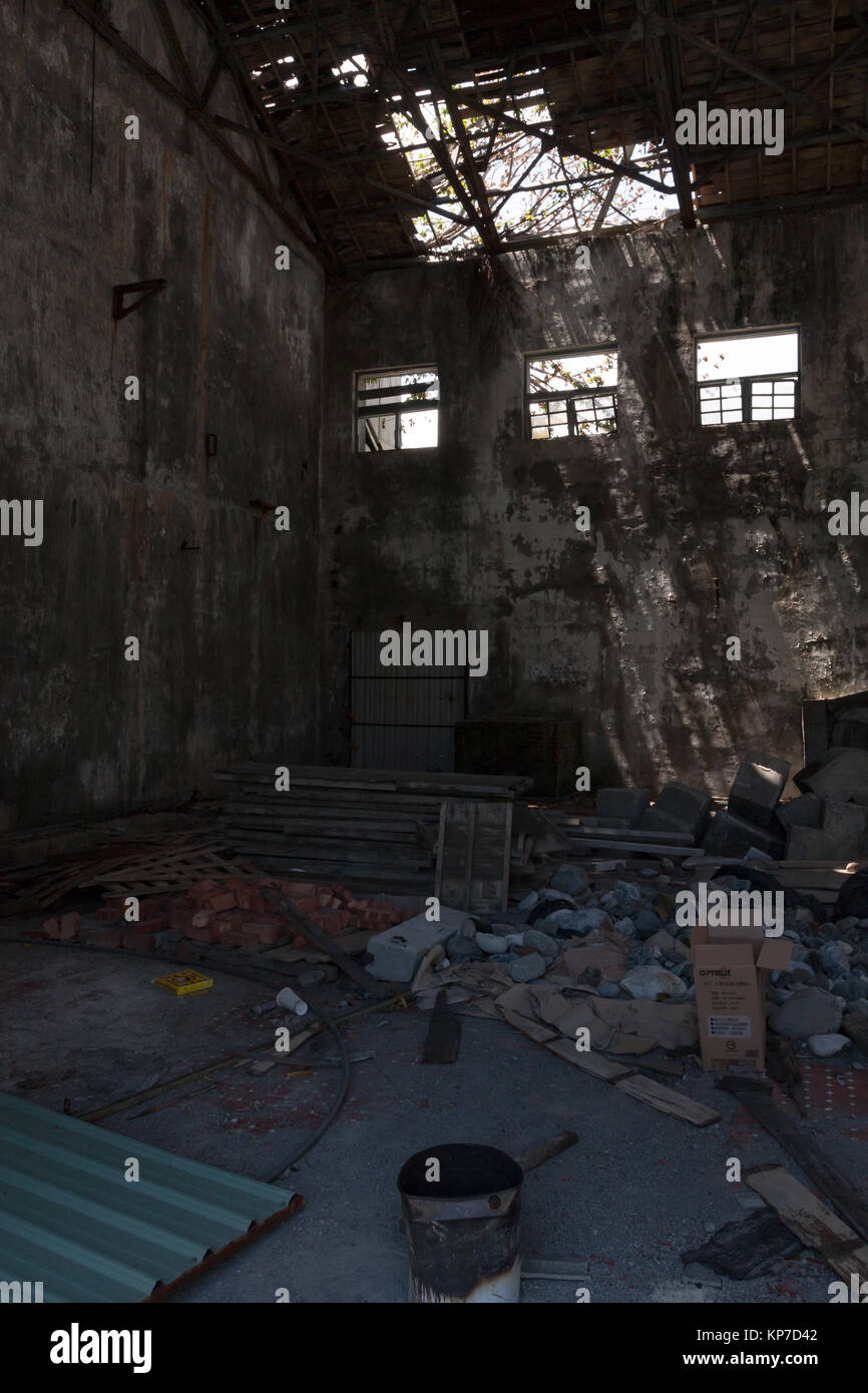 Old abandoned, ruined industry, factory, warehouse; broken and ...