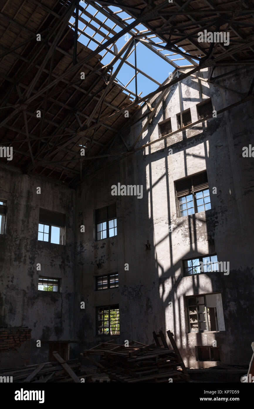 Old abandoned, ruined industry, factory, warehouse; broken and ...