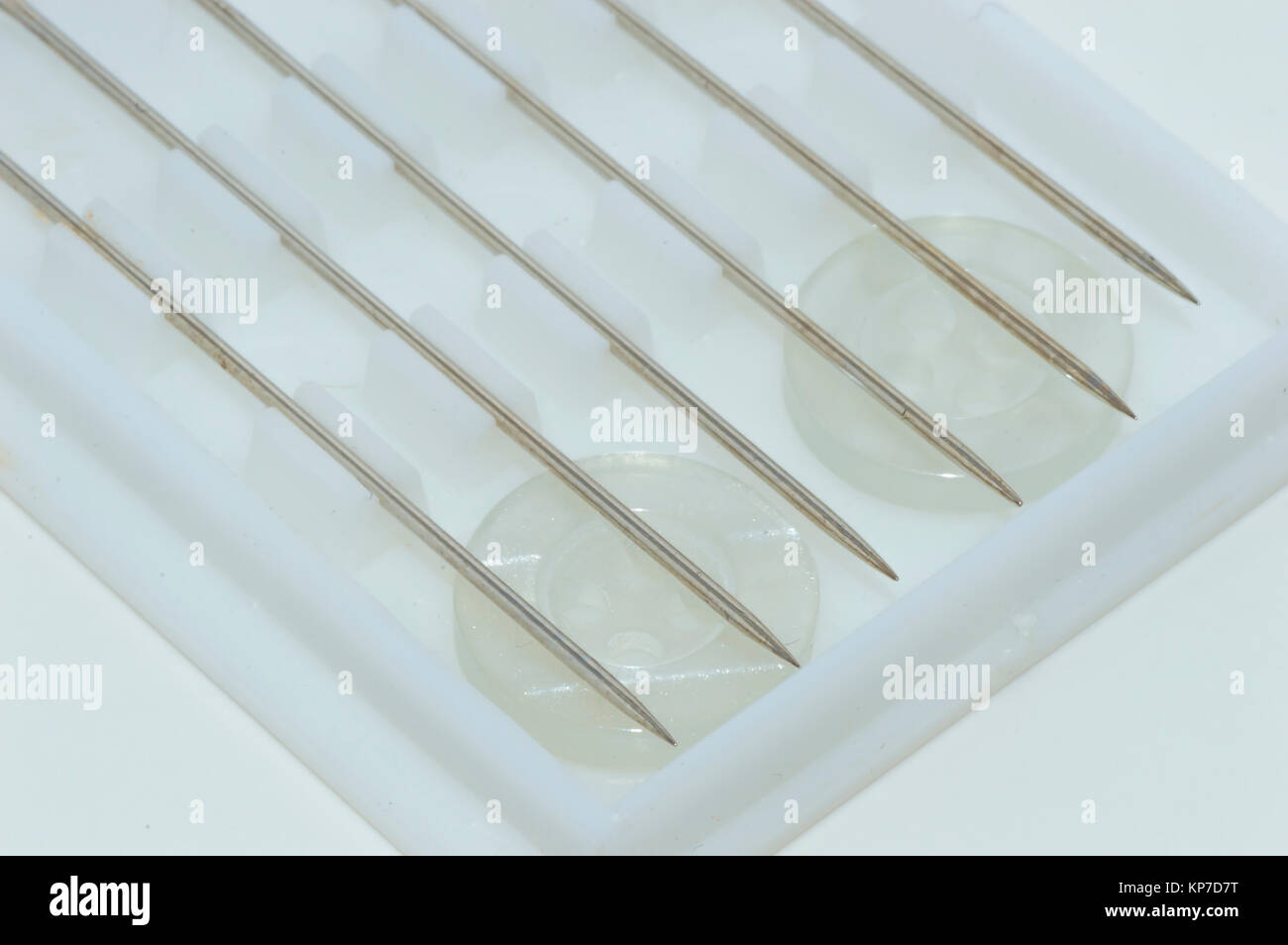 Needle and button macro with with background Stock Photo - Alamy