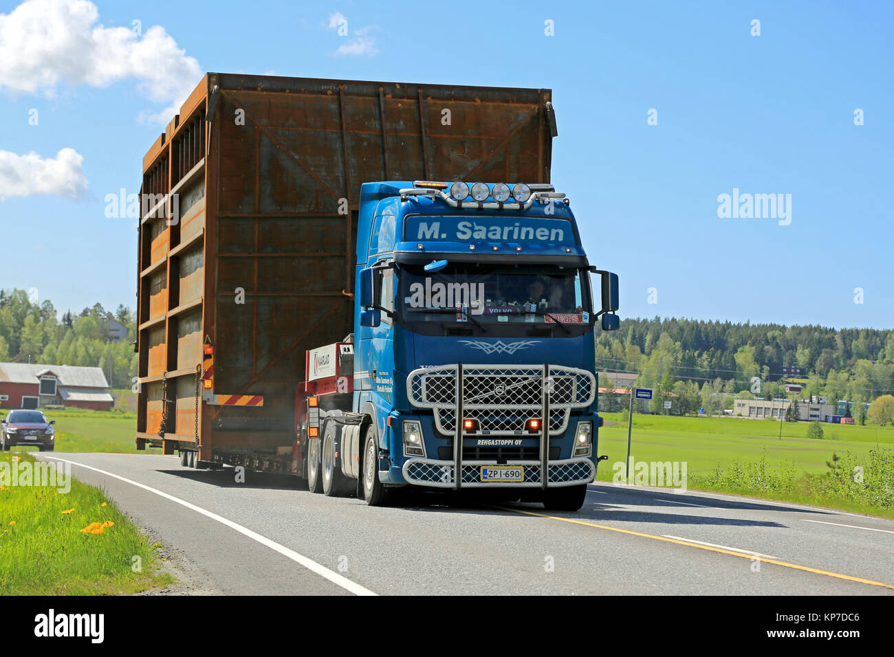 SALO, FINLAND - MAY 31, 2015: Volvo FH truck hauls a wide load along ...