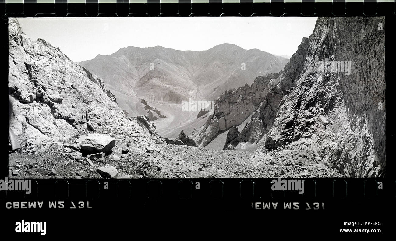 High mountain valley to the East Pamir, photo panorama, scan with black ...