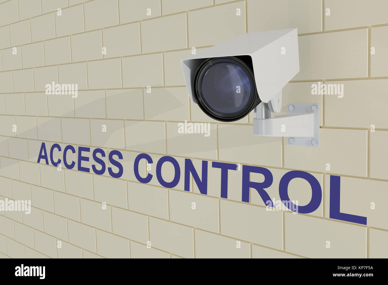 3D illustration of "ACCESS CONTROL" title under security camera which ...