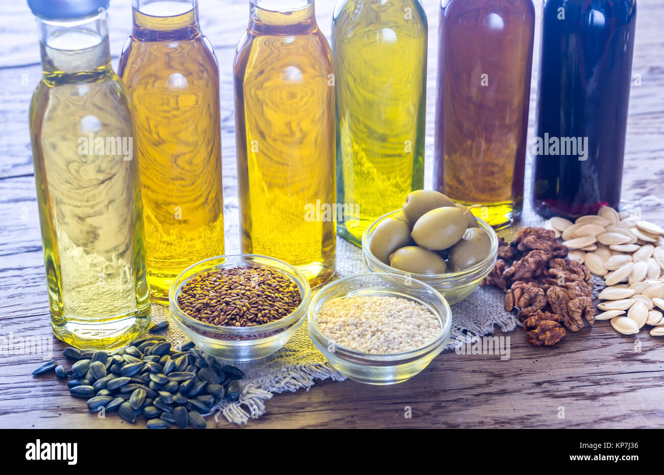Bottles with different kinds of vegetable oil Stock Photo - Alamy