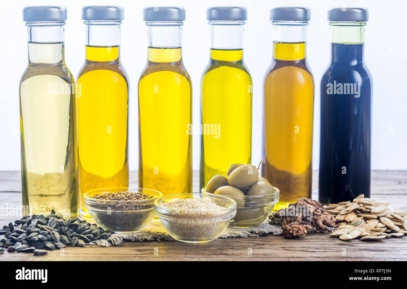 Bottles with different kinds of vegetable oil Stock Photo - Alamy