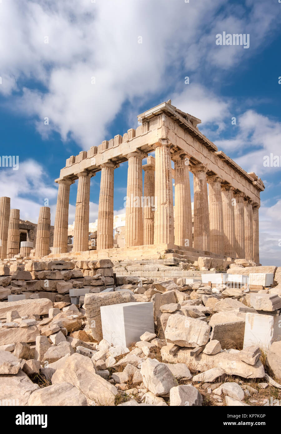 Parthenon temple on a bright day. Acropolis in Athens, Greece. Vertical ...
