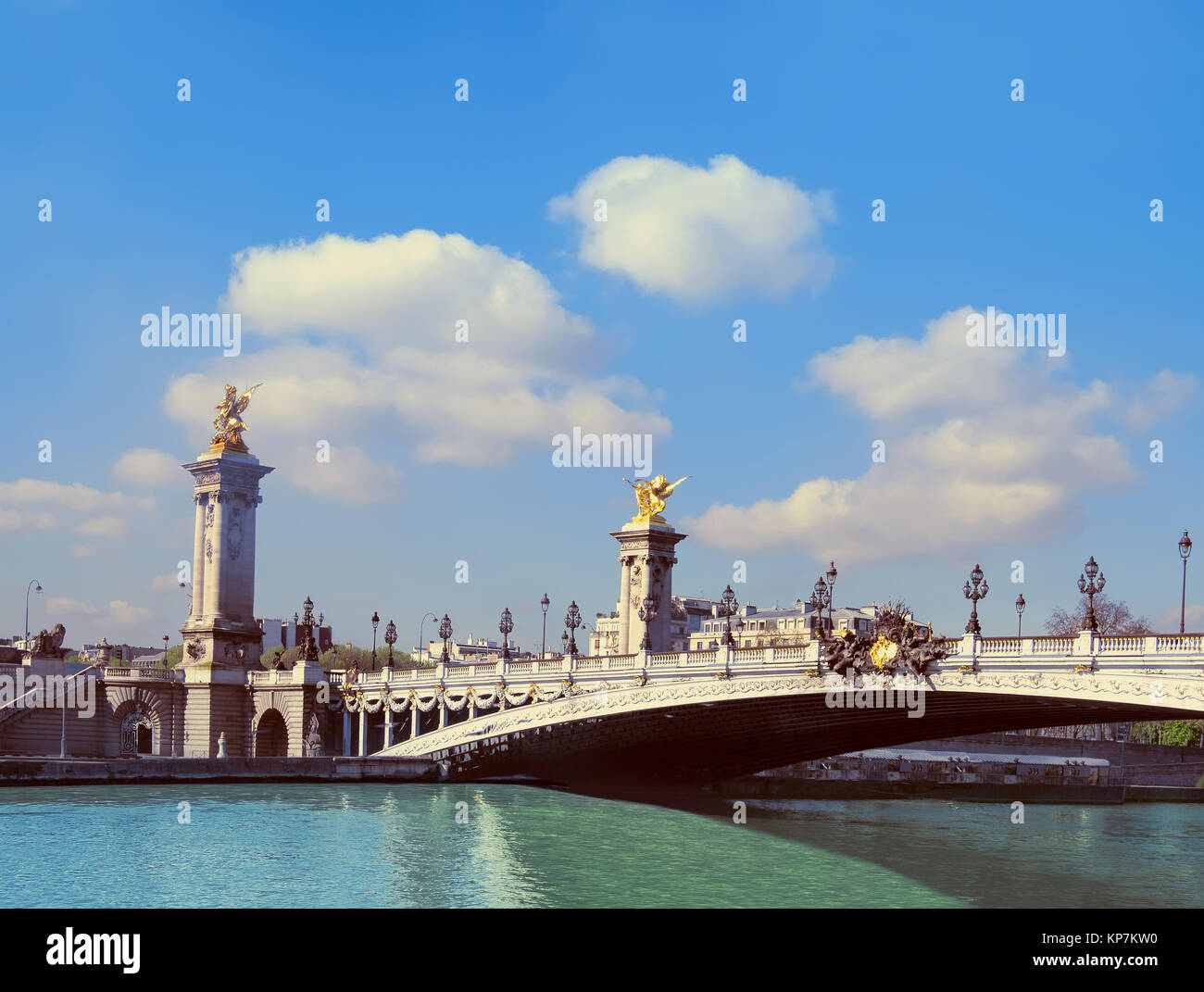 Alexandre Bridge in Paris on a bright sunny morning in Spring, space ...