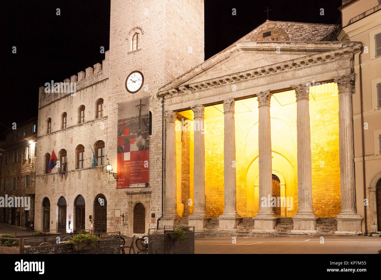 Alleys and squares at night with illumination. Assisi, Umbria. Italy ...
