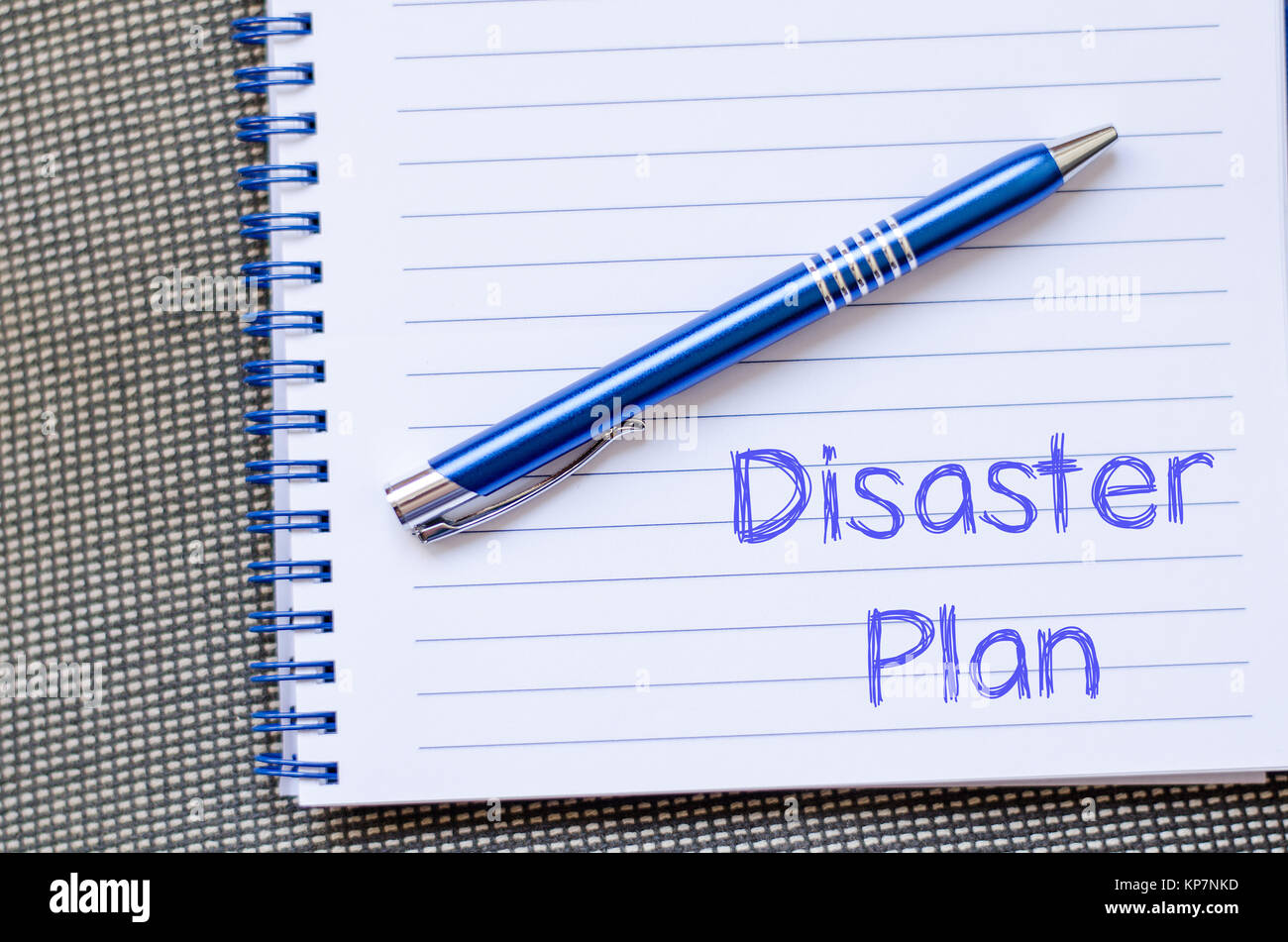 Disaster plan write on notebook Stock Photo - Alamy
