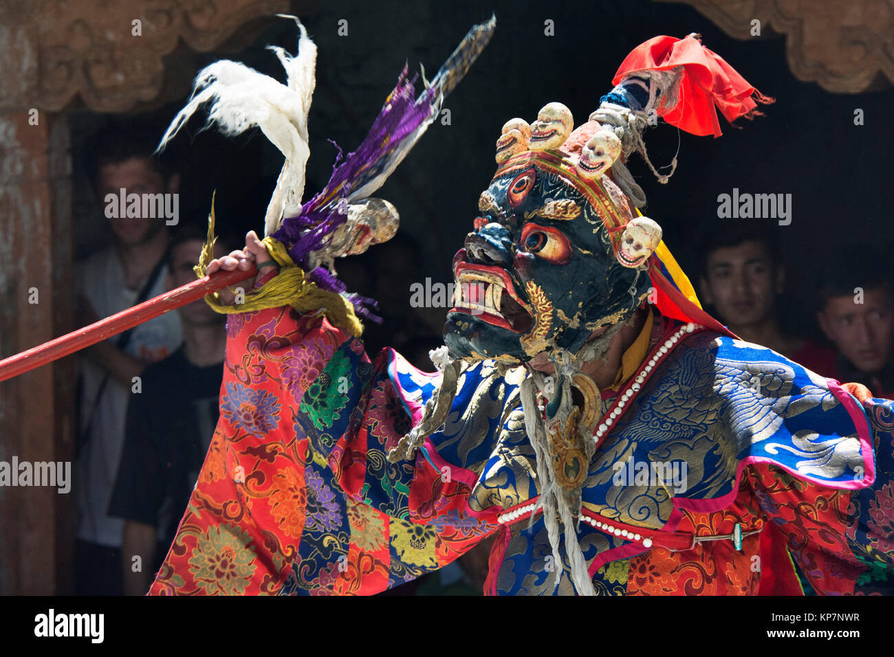 Tibetan lama performs the ritual Dance Mask in the Buddhist monastery ...