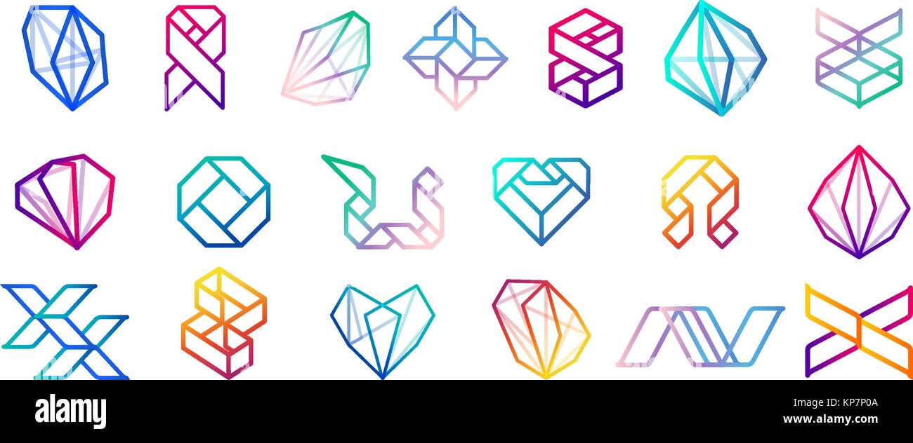 Set of minimal geometric multicolor symbol set shapes. Trendy icons and ...