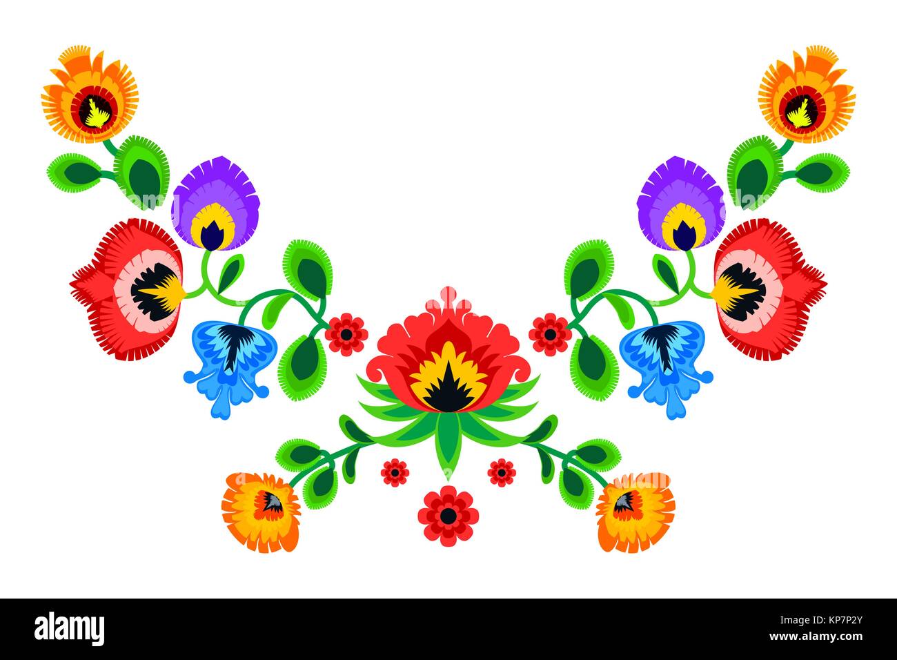 Folk embroidery ornament with flowers. Traditional authentic polish ...