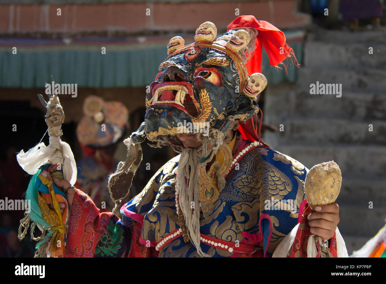 Performing the ritual Dance of Masks, Cham Dance in the Buddhist ...