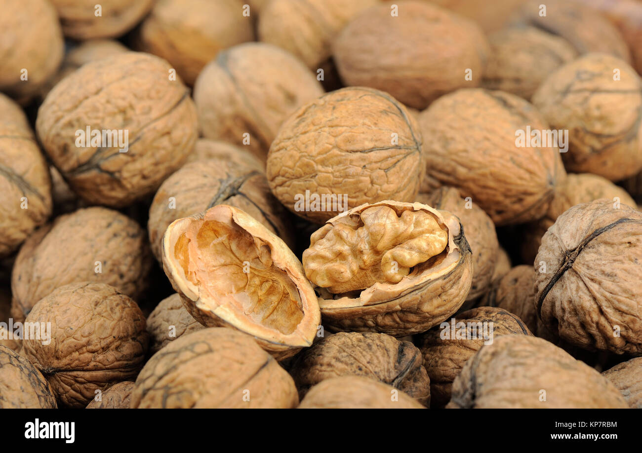 Walnut kernel and whole walnuts, closeup, shallowDOF Stock Photo - Alamy