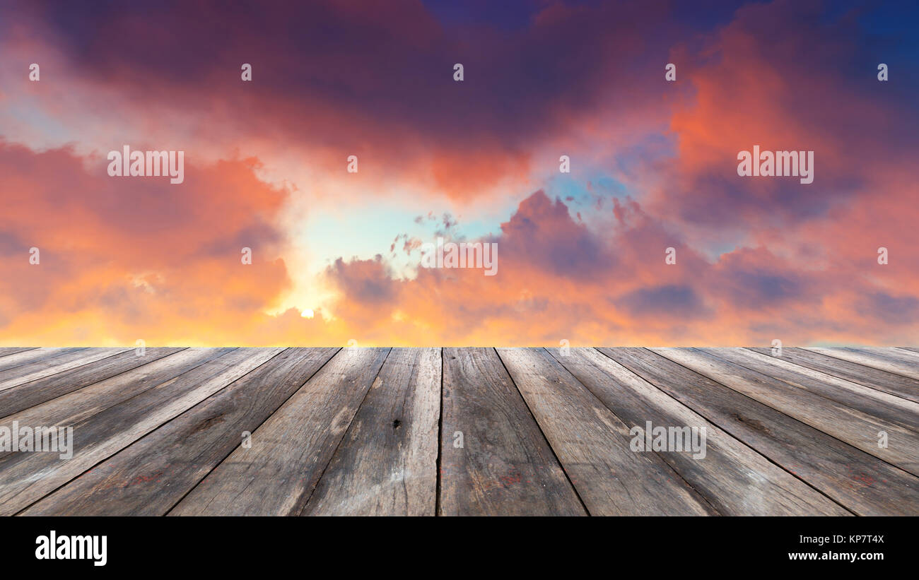 Perspective wood and sunset background Stock Photo - Alamy