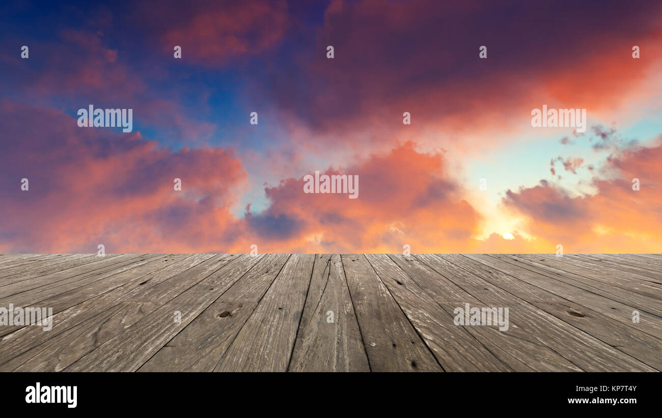 Perspective wood and sunset background Stock Photo - Alamy