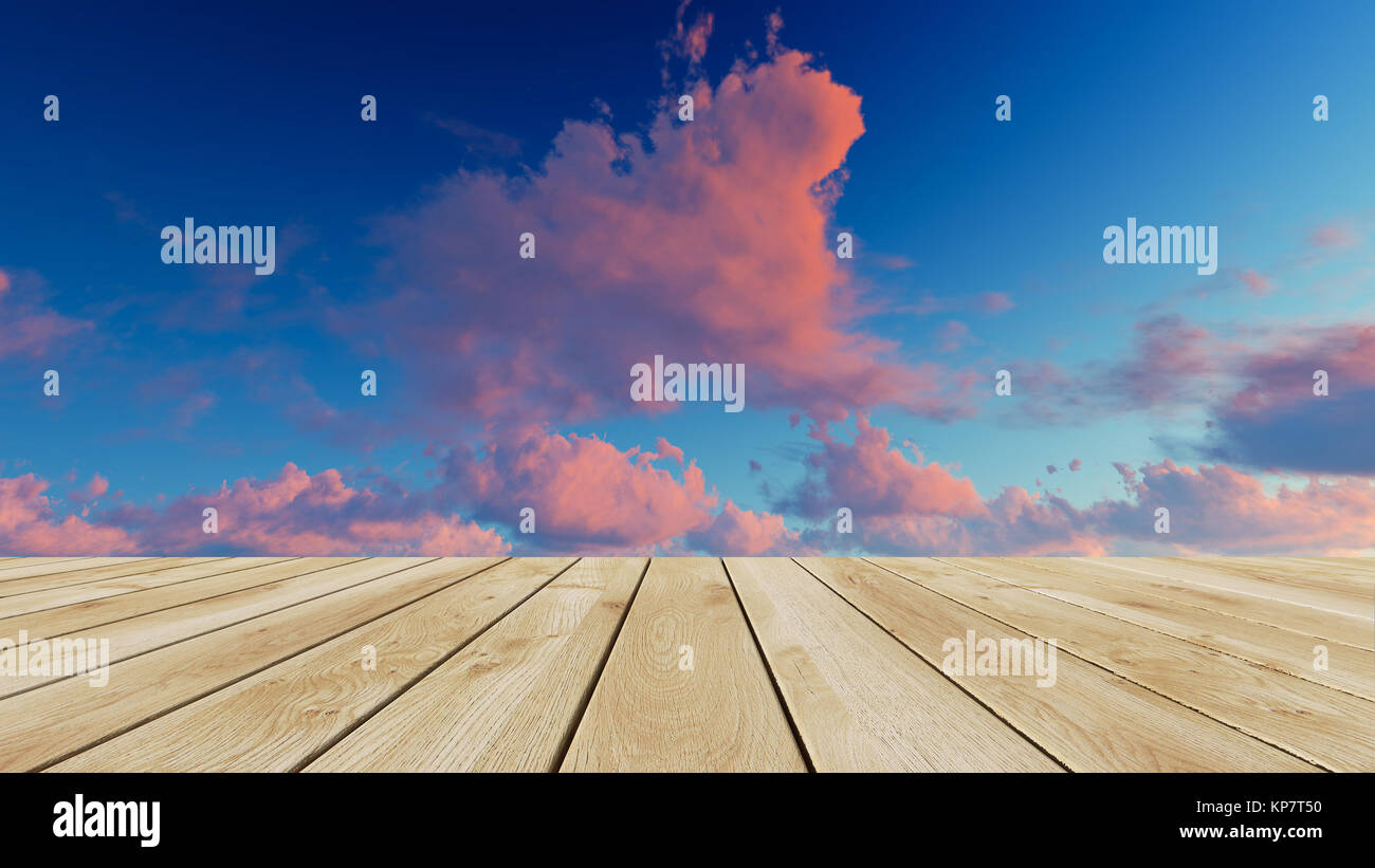 Perspective wood and sunset background Stock Photo - Alamy