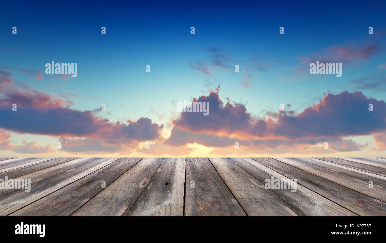 Perspective wood and sunset background Stock Photo - Alamy
