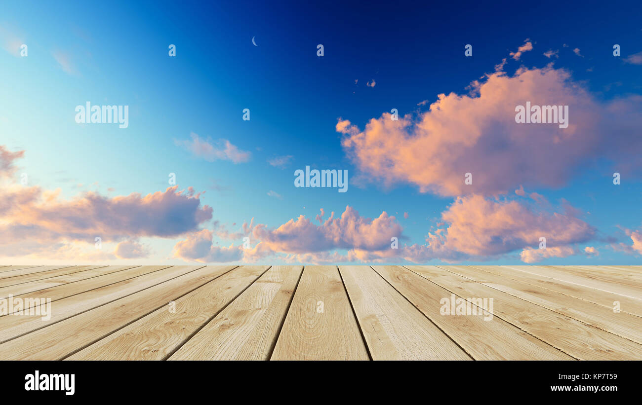 Perspective wood and sunset background Stock Photo - Alamy