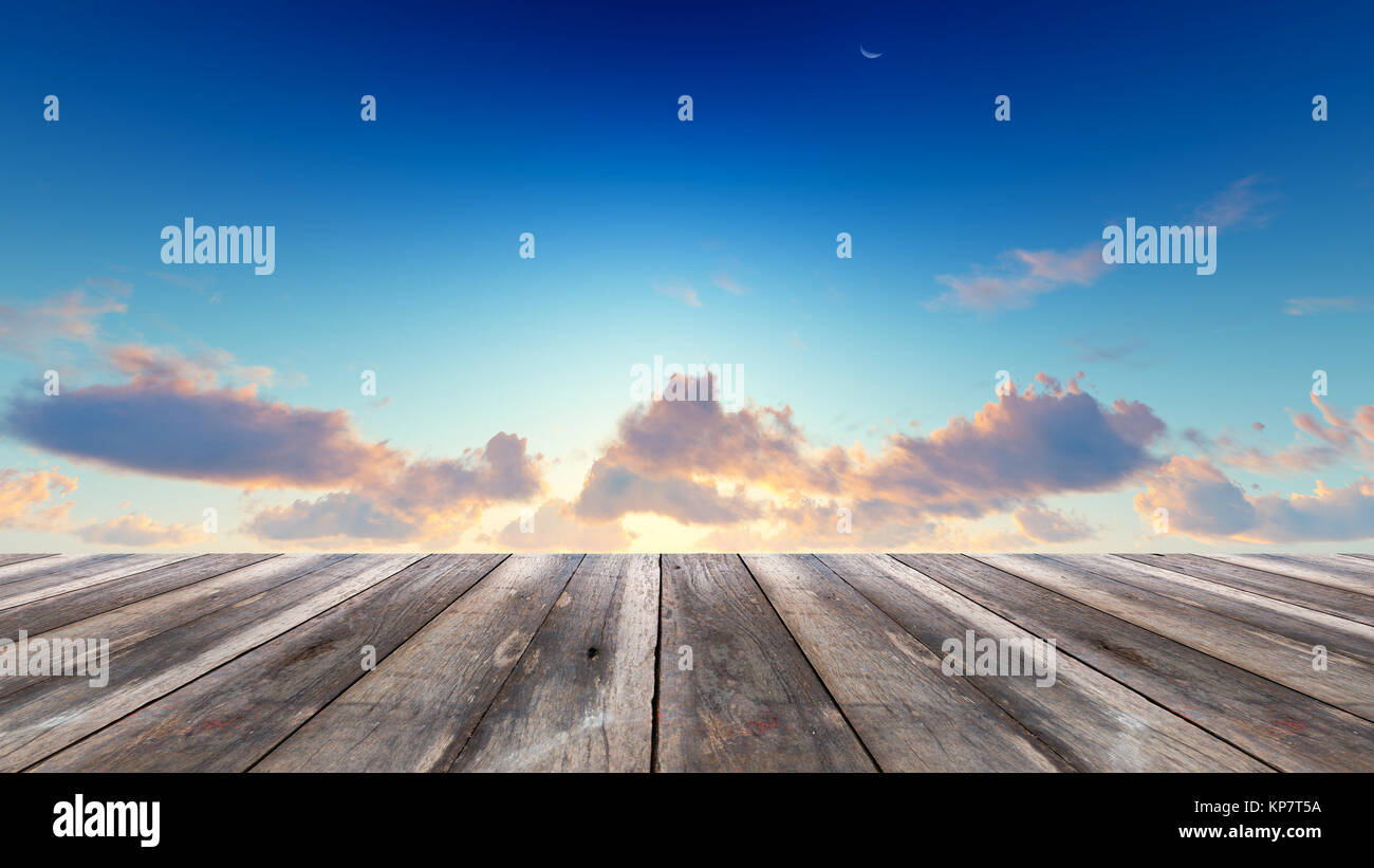 Perspective wood and sunset background Stock Photo - Alamy