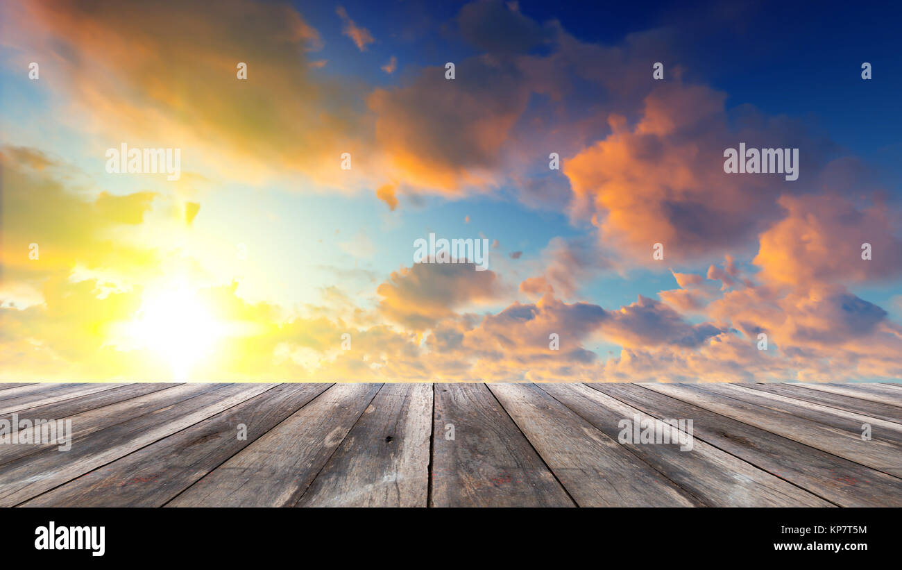 Perspective wood and sunset background Stock Photo - Alamy