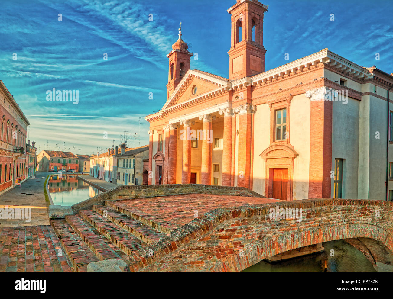 neoclassical style of ancient hospital on water channel in lagoon city ...