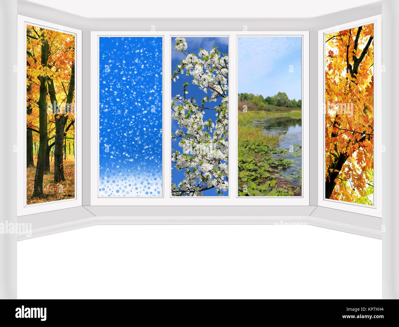 window overlooking the four seasons Stock Photo - Alamy