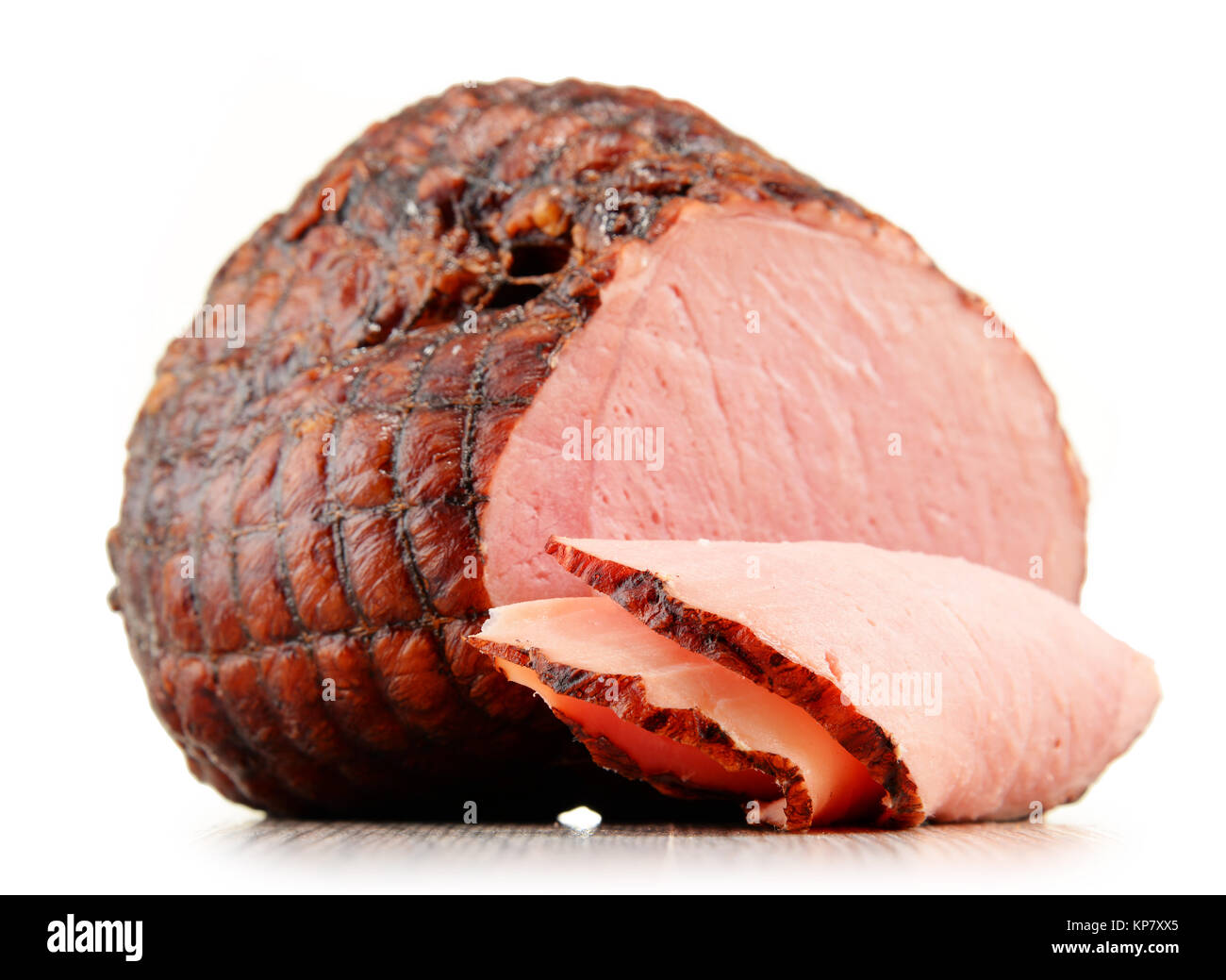 Piece of ham isolated on white background Stock Photo - Alamy