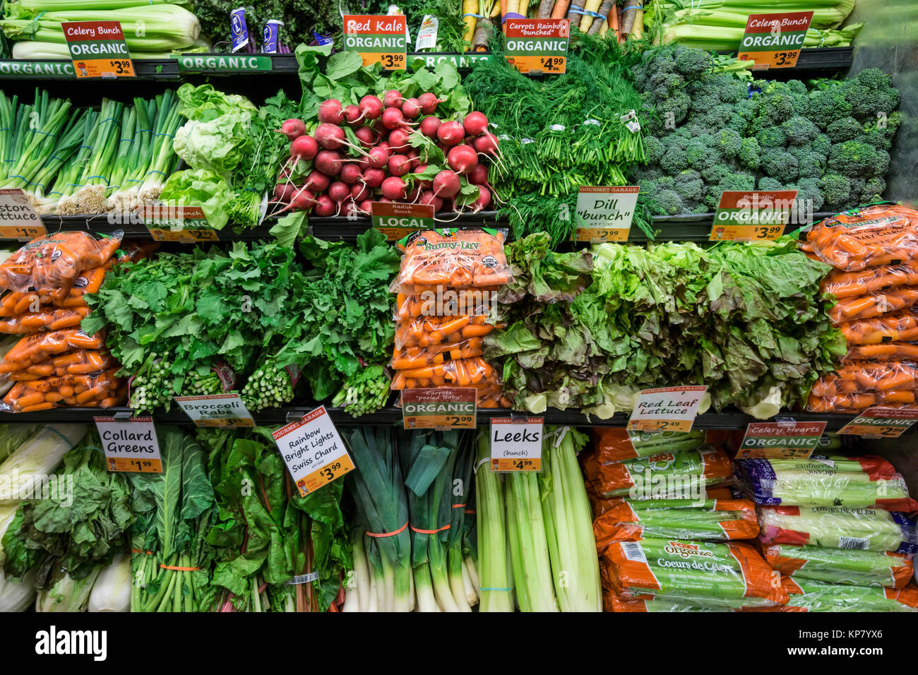 Organic locally grown produce on shelves in a gourmet supermarket in ...