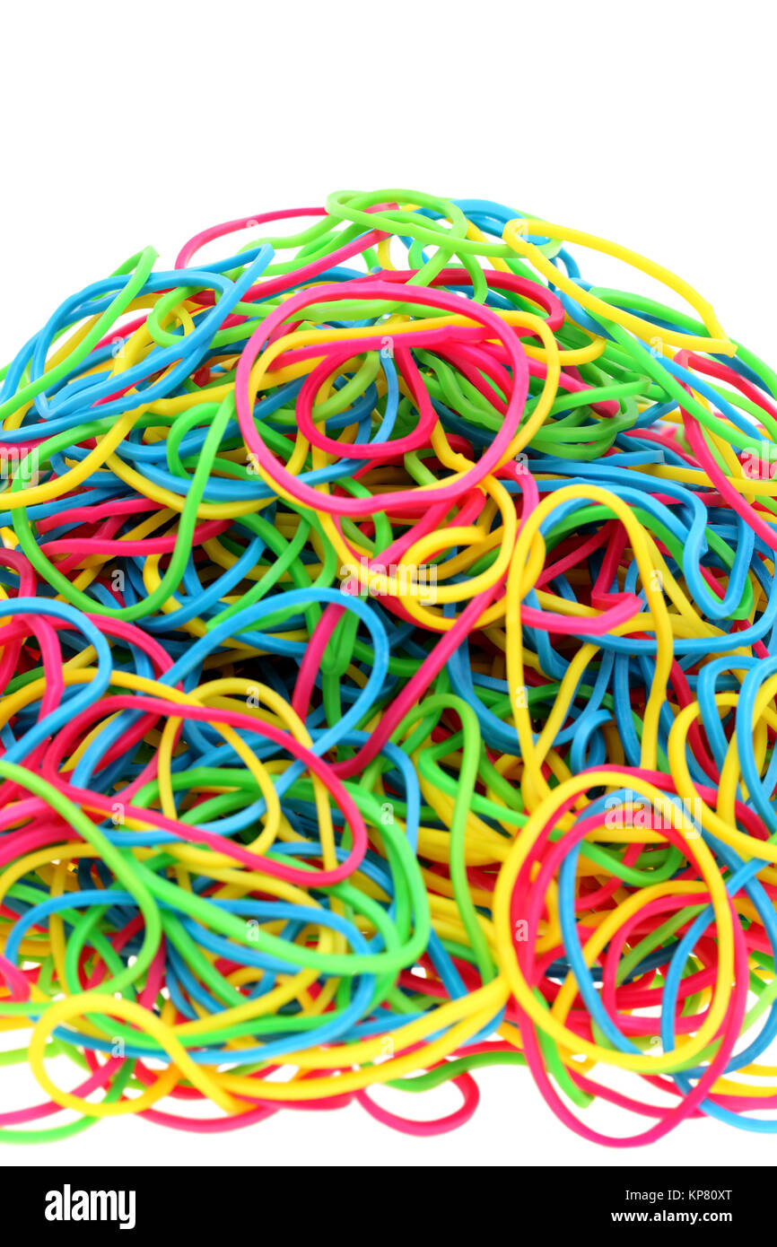 Colorful rubber bands on white background Stock Photo - Alamy