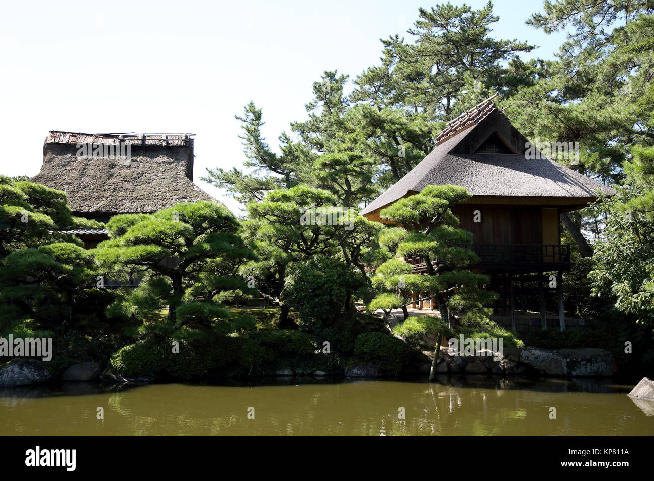 View of Japanese garden with rest house Stock Photo - Alamy