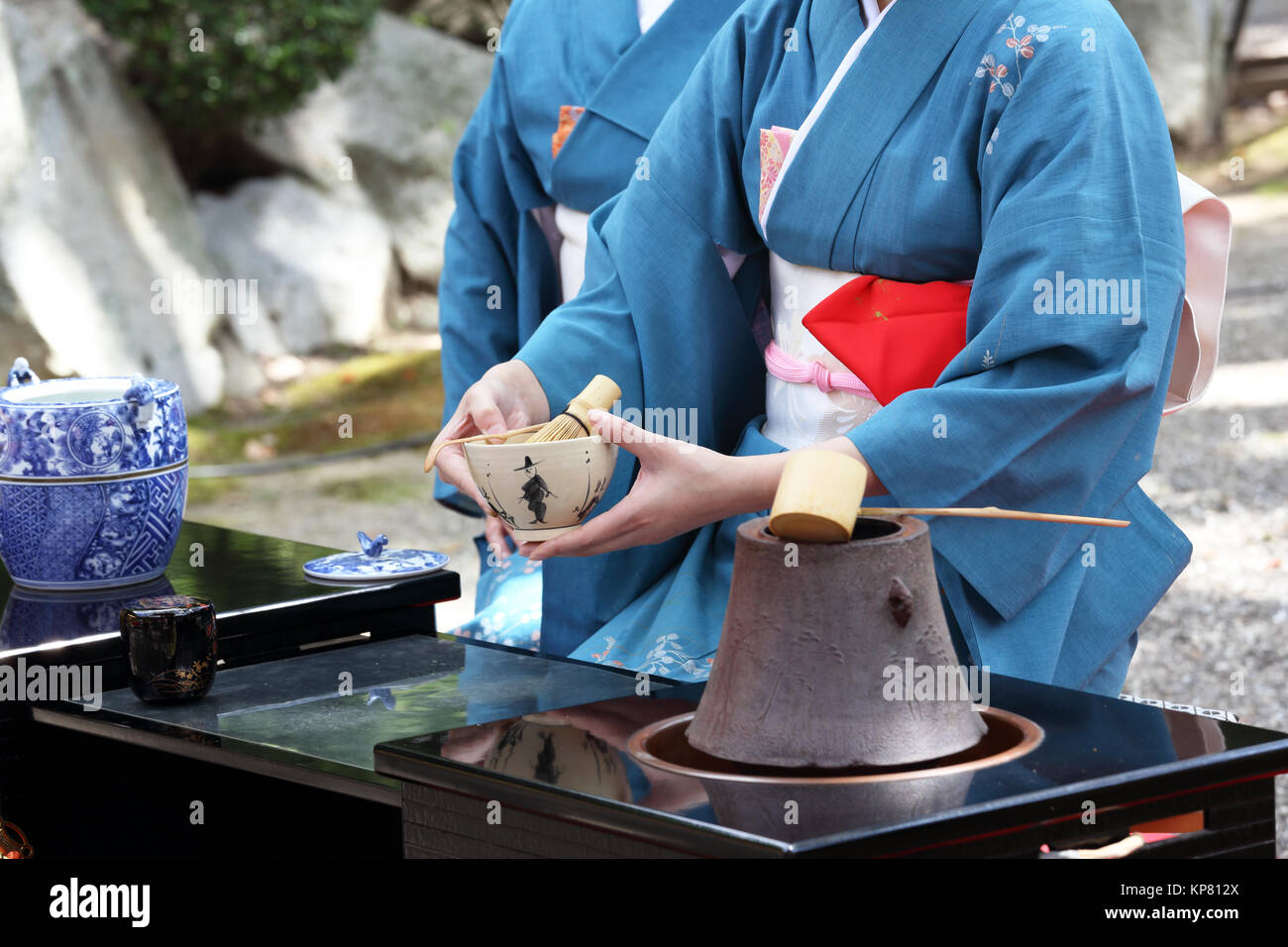 Japanese green tea ceremony in garden Stock Photo - Alamy