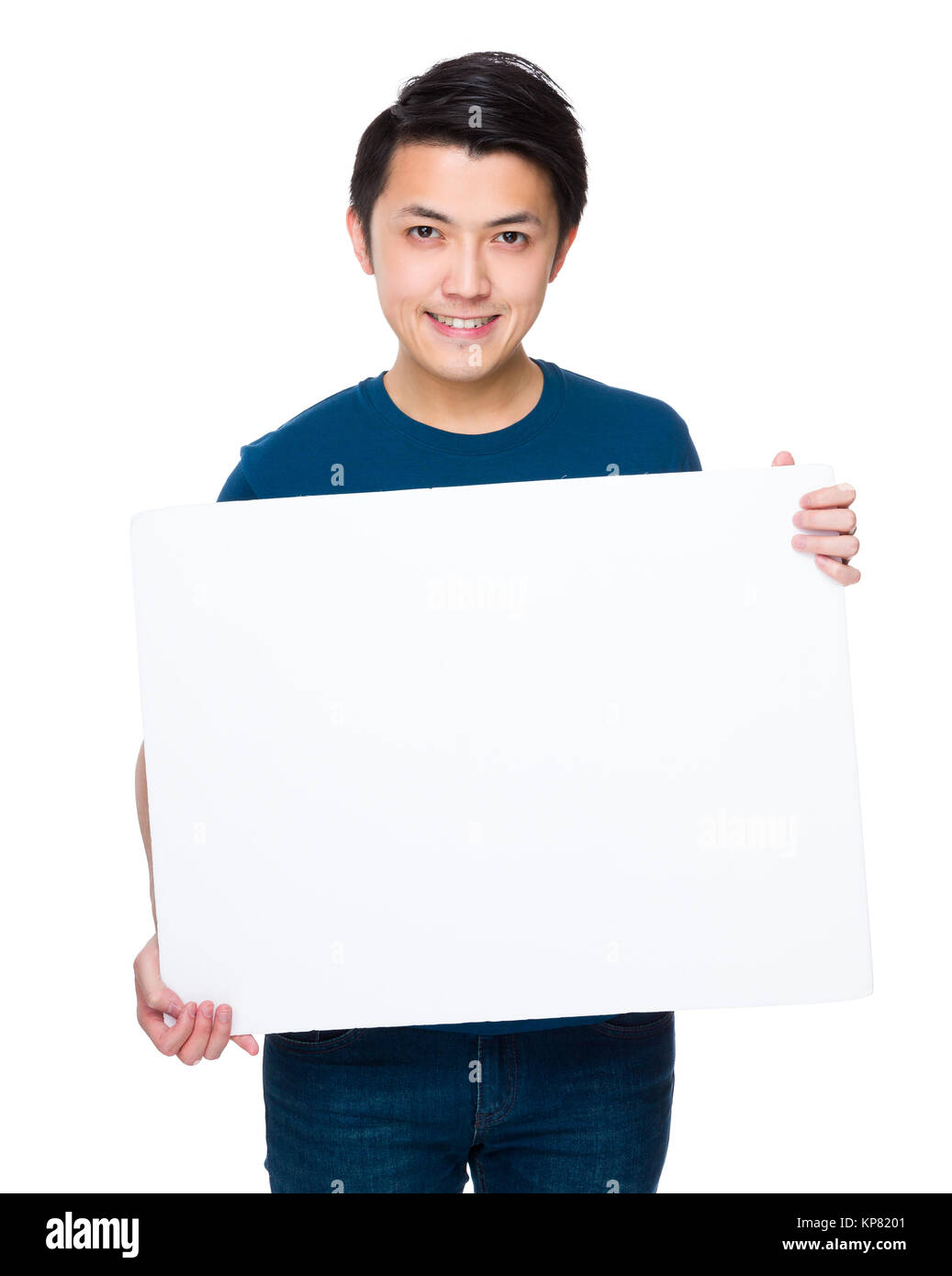 Asian man show with the white board Stock Photo - Alamy