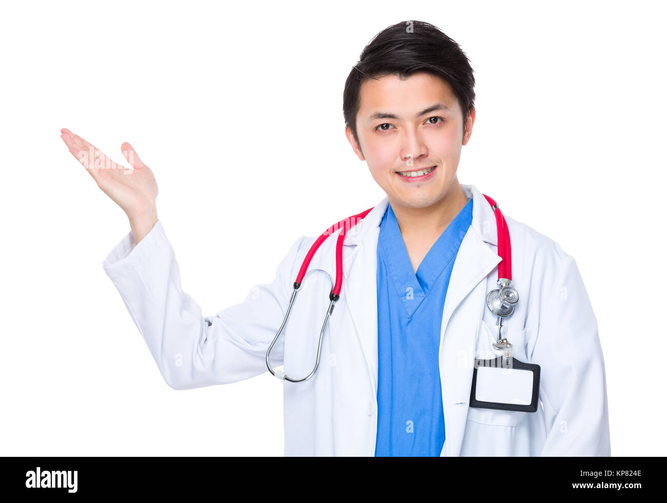 Doctor with hand showing blank sign Stock Photo - Alamy