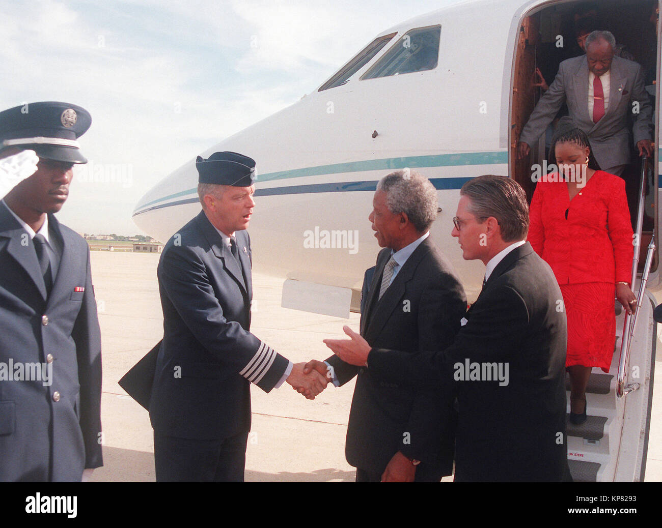 Colonel Acuff greets South Africa's President, Nelson Mandela Stock ...