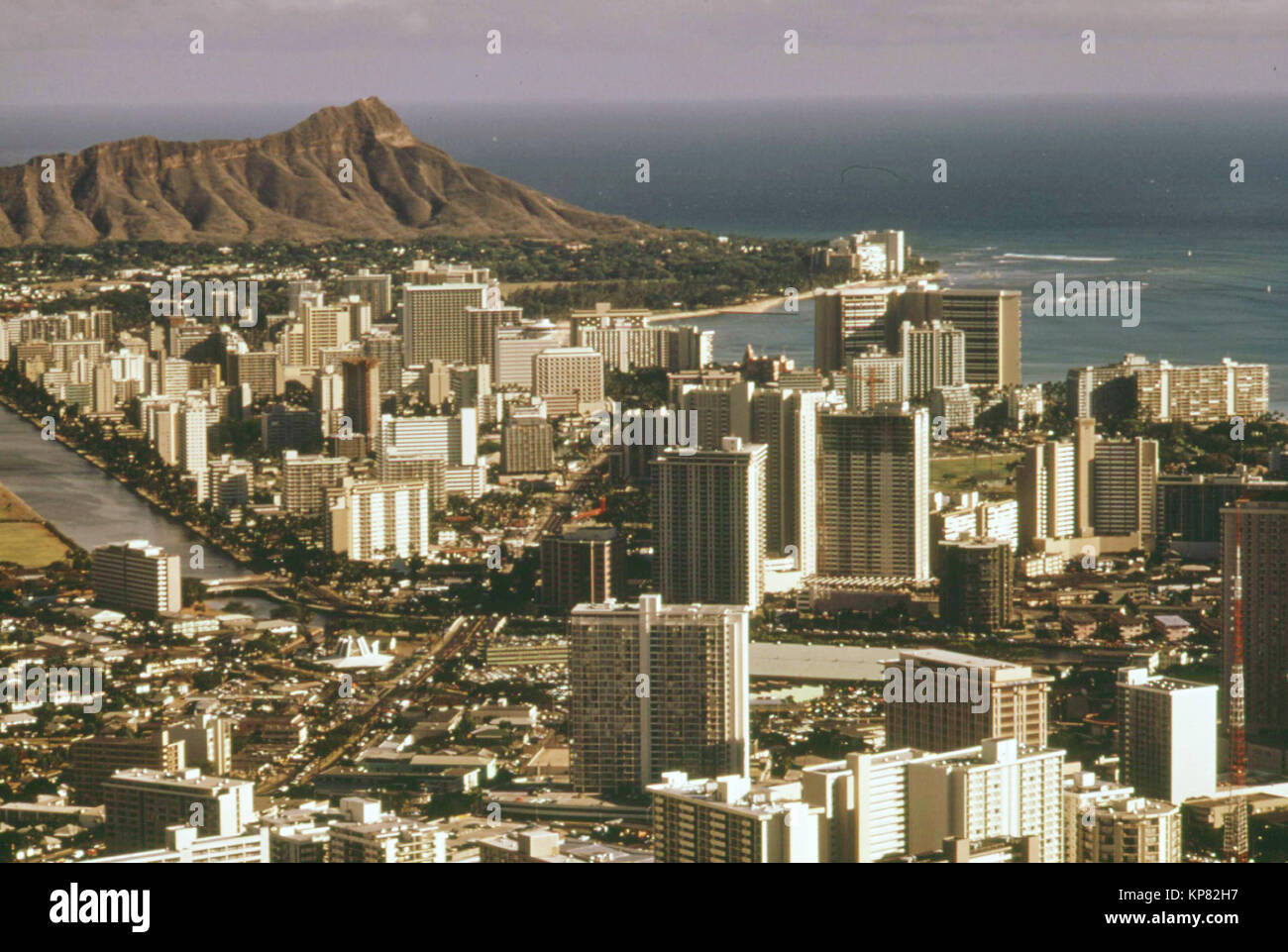 Aerial view of Honolulu looking east toward diamond head the extinct ...
