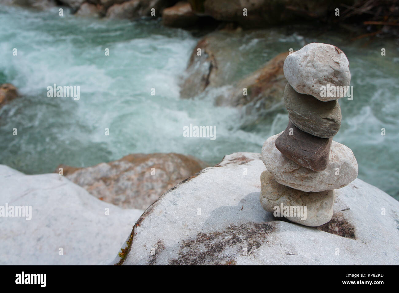 stone stack on a river Stock Photo - Alamy