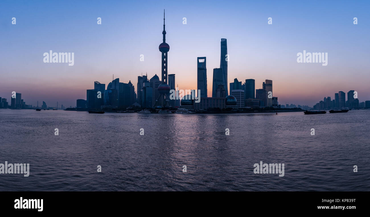 Shanghai skyline panorama in blue tone Stock Photo - Alamy