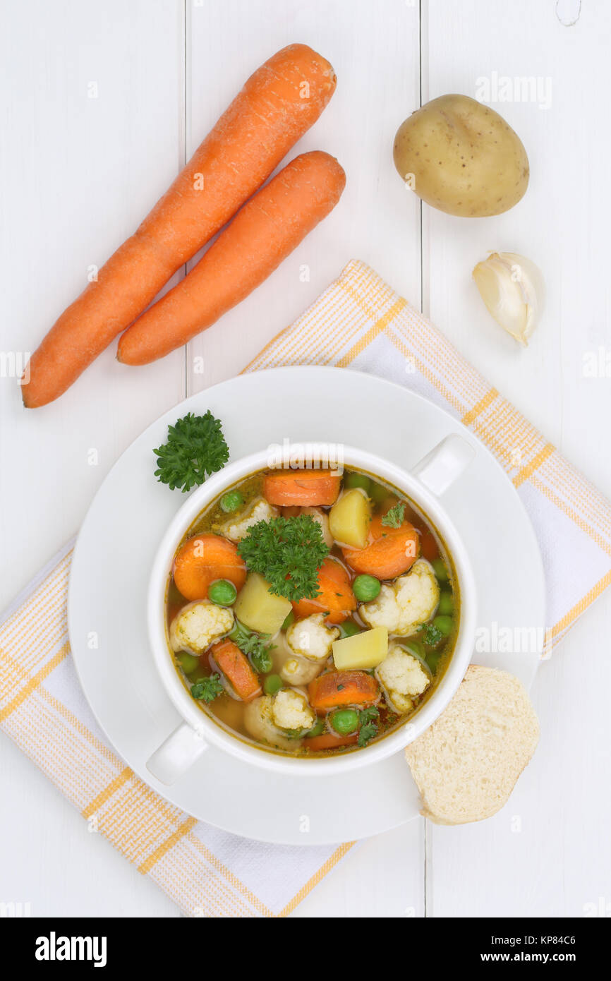 vegetable soup vegetables of fresh soup in soup dish from above Stock ...
