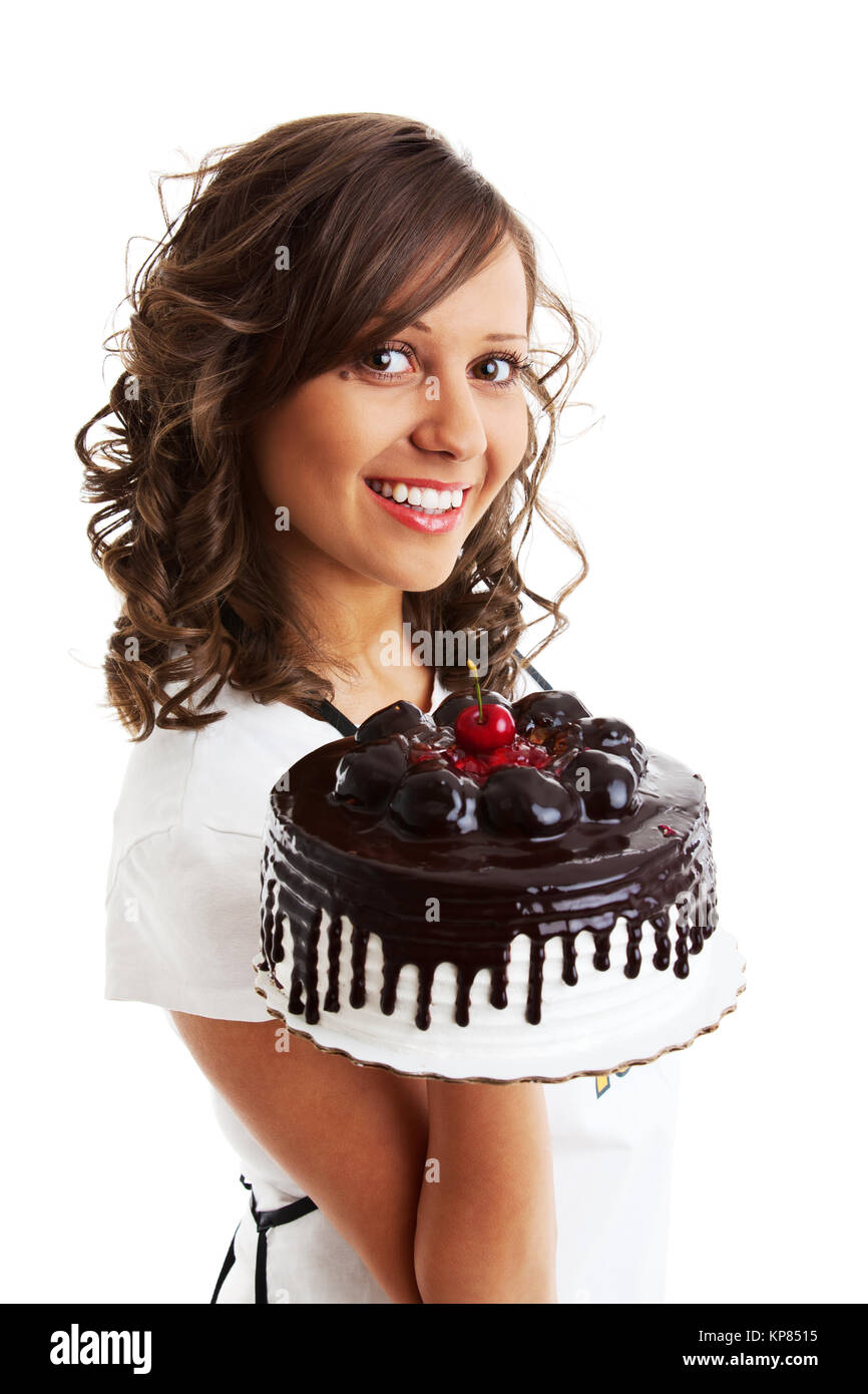 Eating chocolate cake with cherry Stock Photo - Alamy