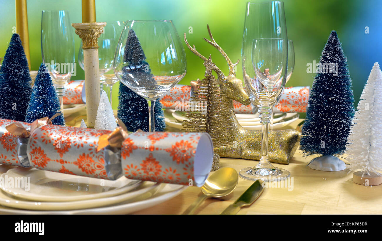 Festive Christmas lunch table in modern gold, copper, and white theme ...