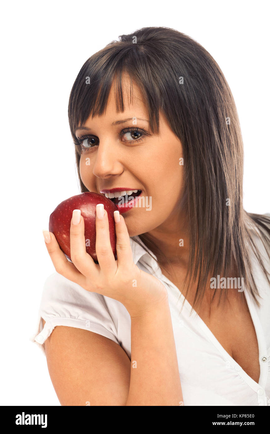 Young woman eating red apple,Young woman eating red apple,Young woman ...