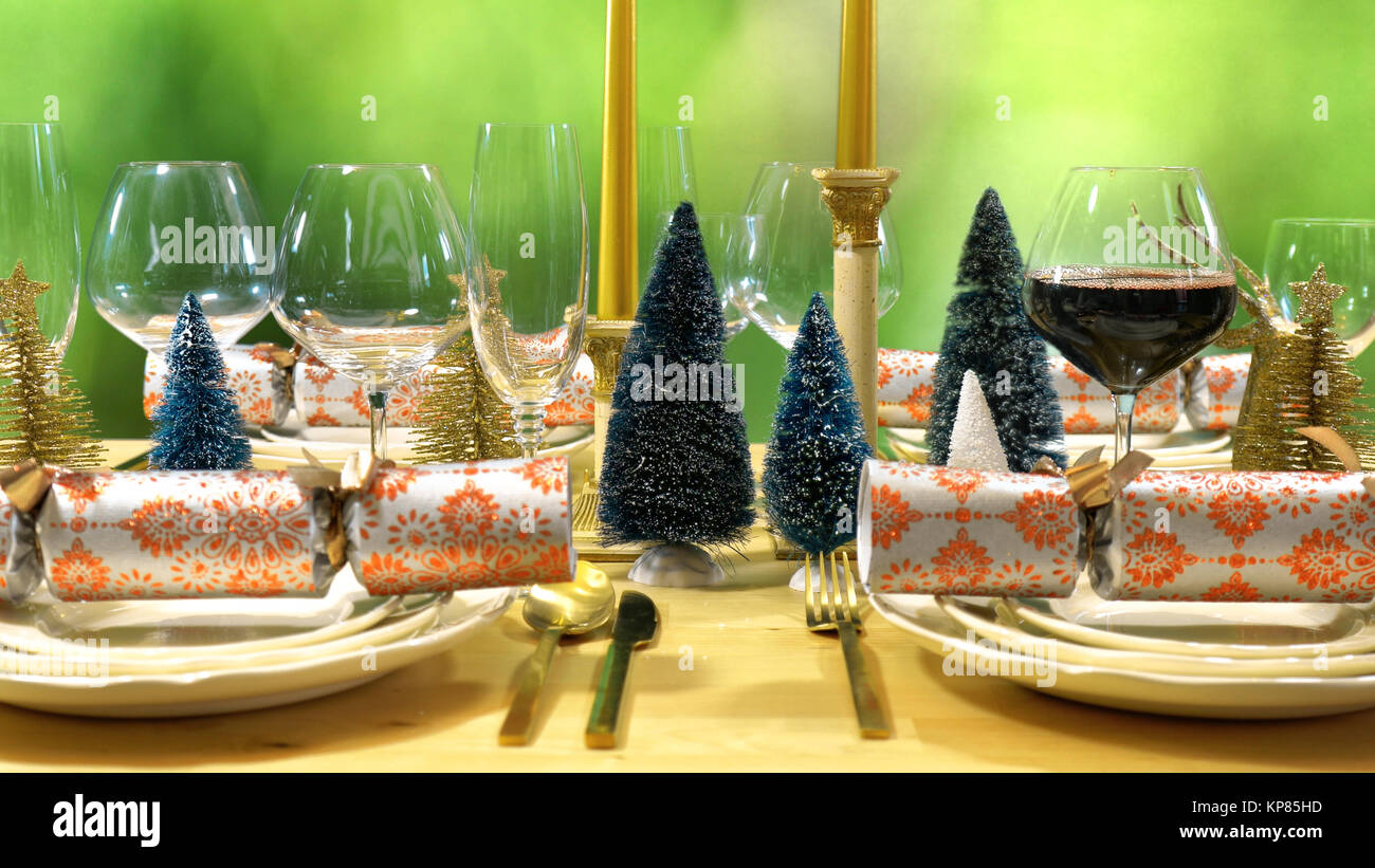 Festive Christmas lunch table in modern gold, copper, and white theme ...