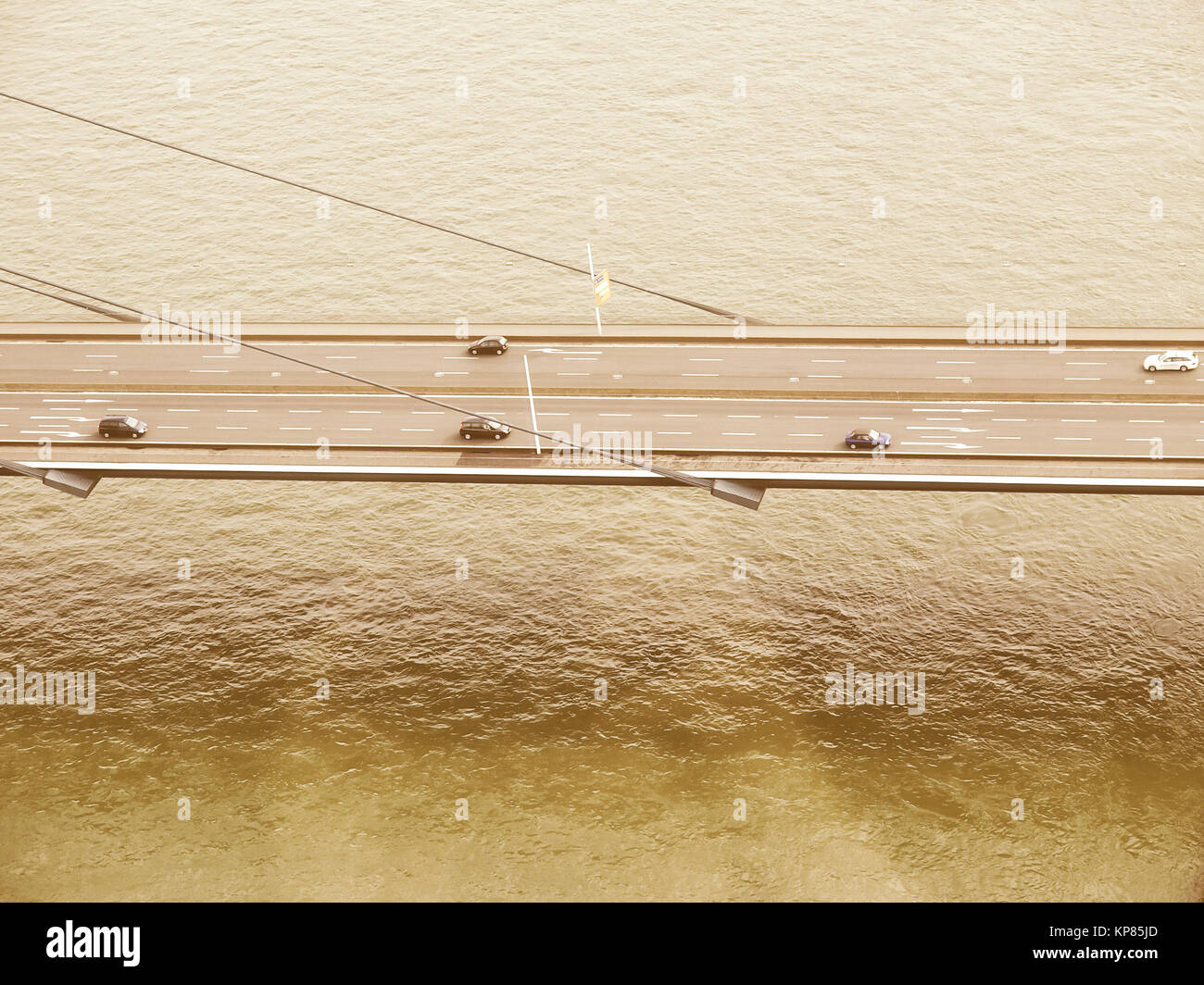 Modern car bridge over river Rhine, Duesseldorf vintage Stock Photo - Alamy
