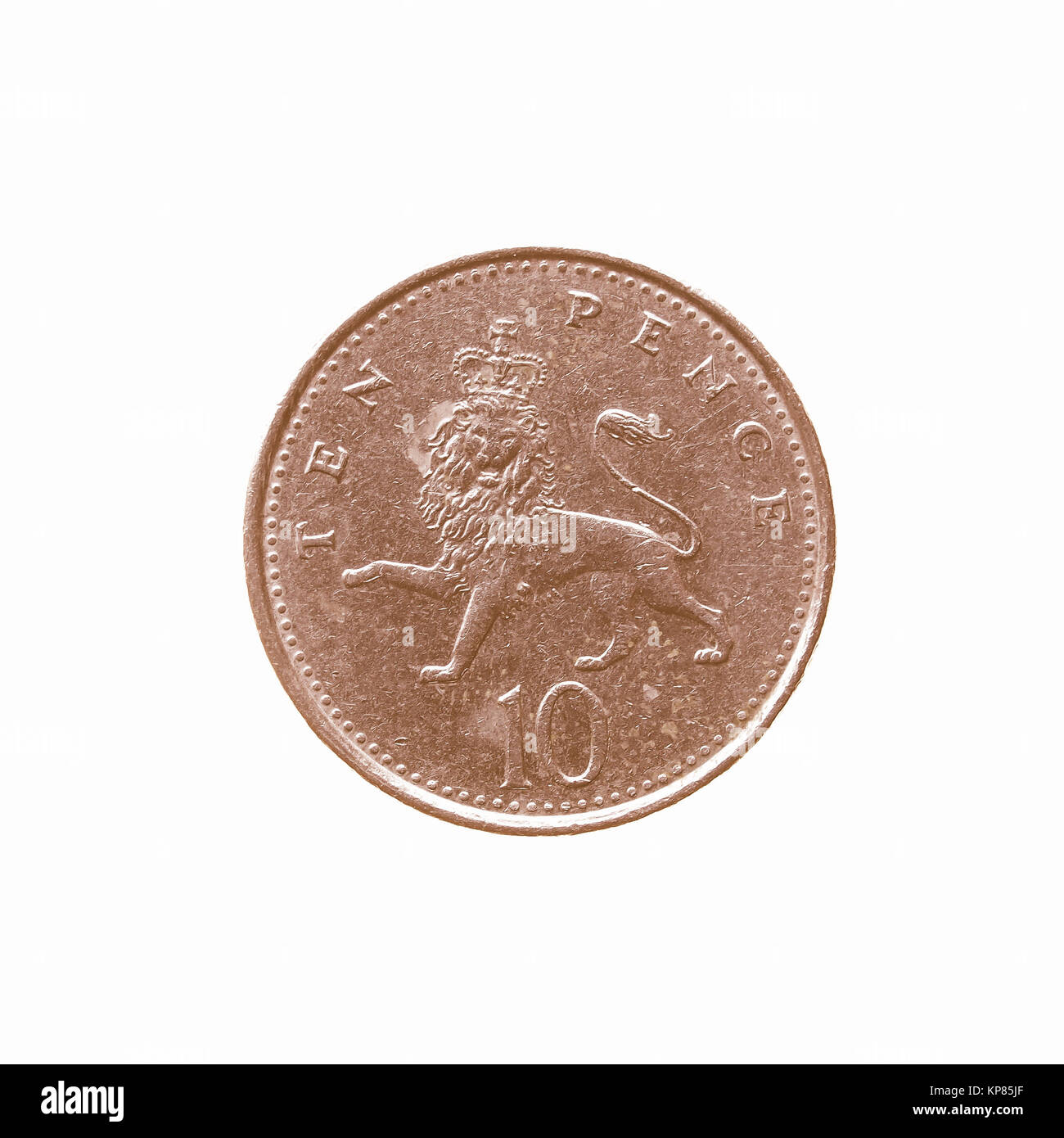Ten Pence coin isolated over a white background vintage Stock Photo - Alamy