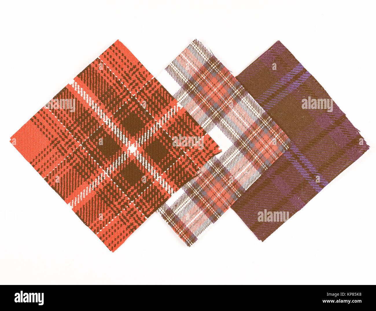 Tartan fabric swatch over white background vintage Stock Photo - Alamy