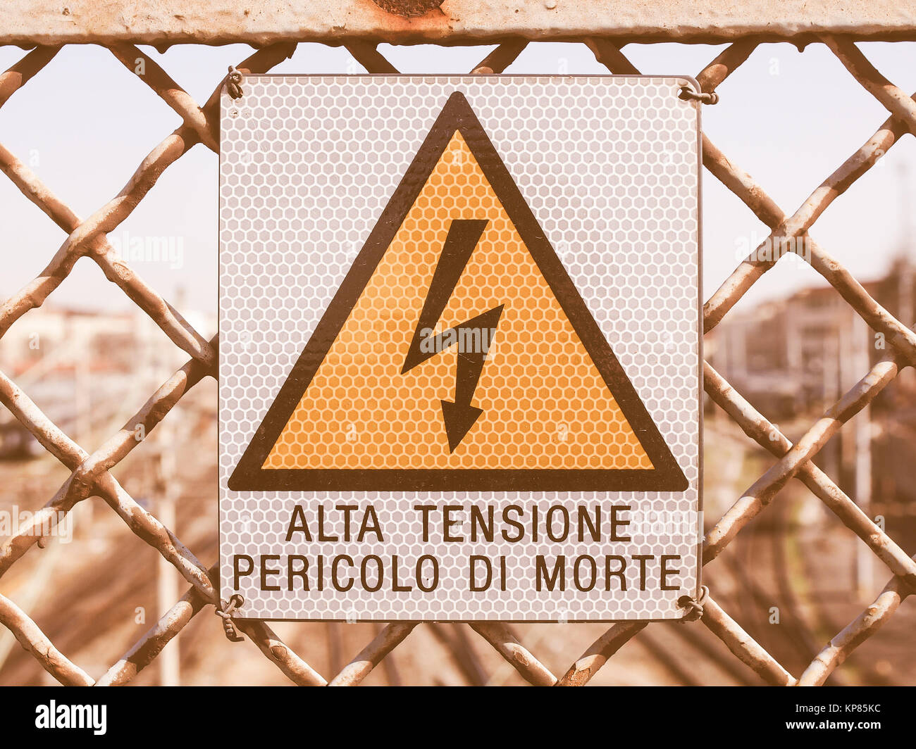 Sign of risk of electric shock by electrocution - in Italian vintage ...