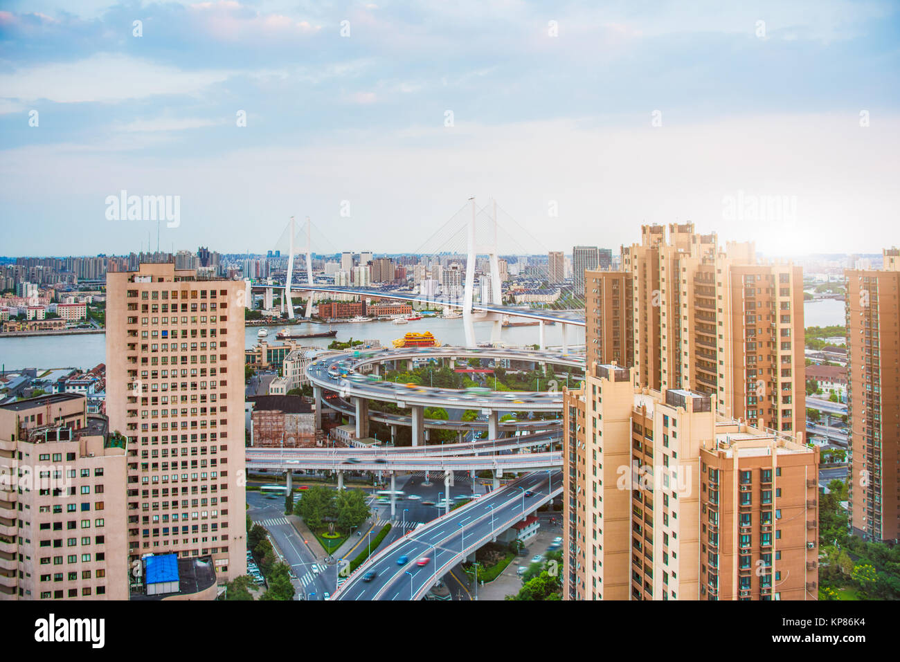 Aerial View of Shanghai overpass at Night in China Stock Photo - Alamy
