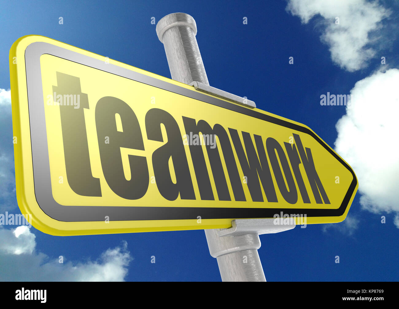 Yellow road sign with teamwork word under blue sky Stock Photo - Alamy