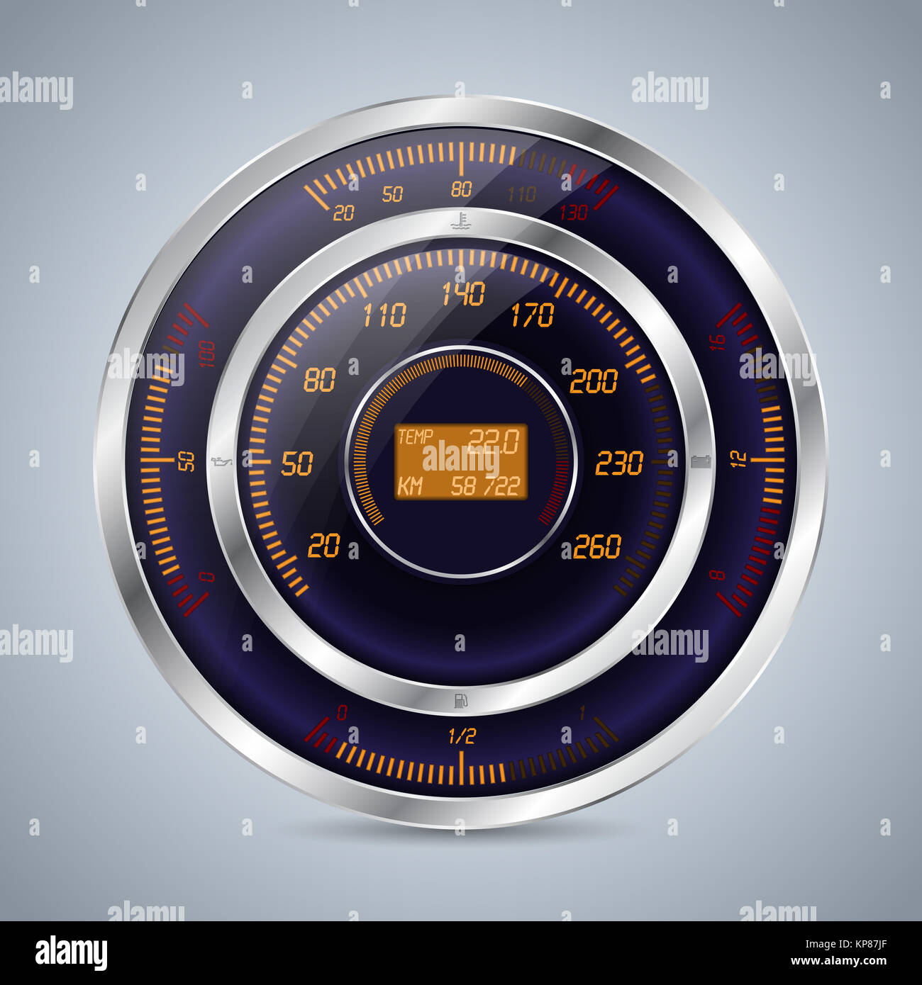 Fully digital speedometer rev counter in orange purple Stock Photo - Alamy