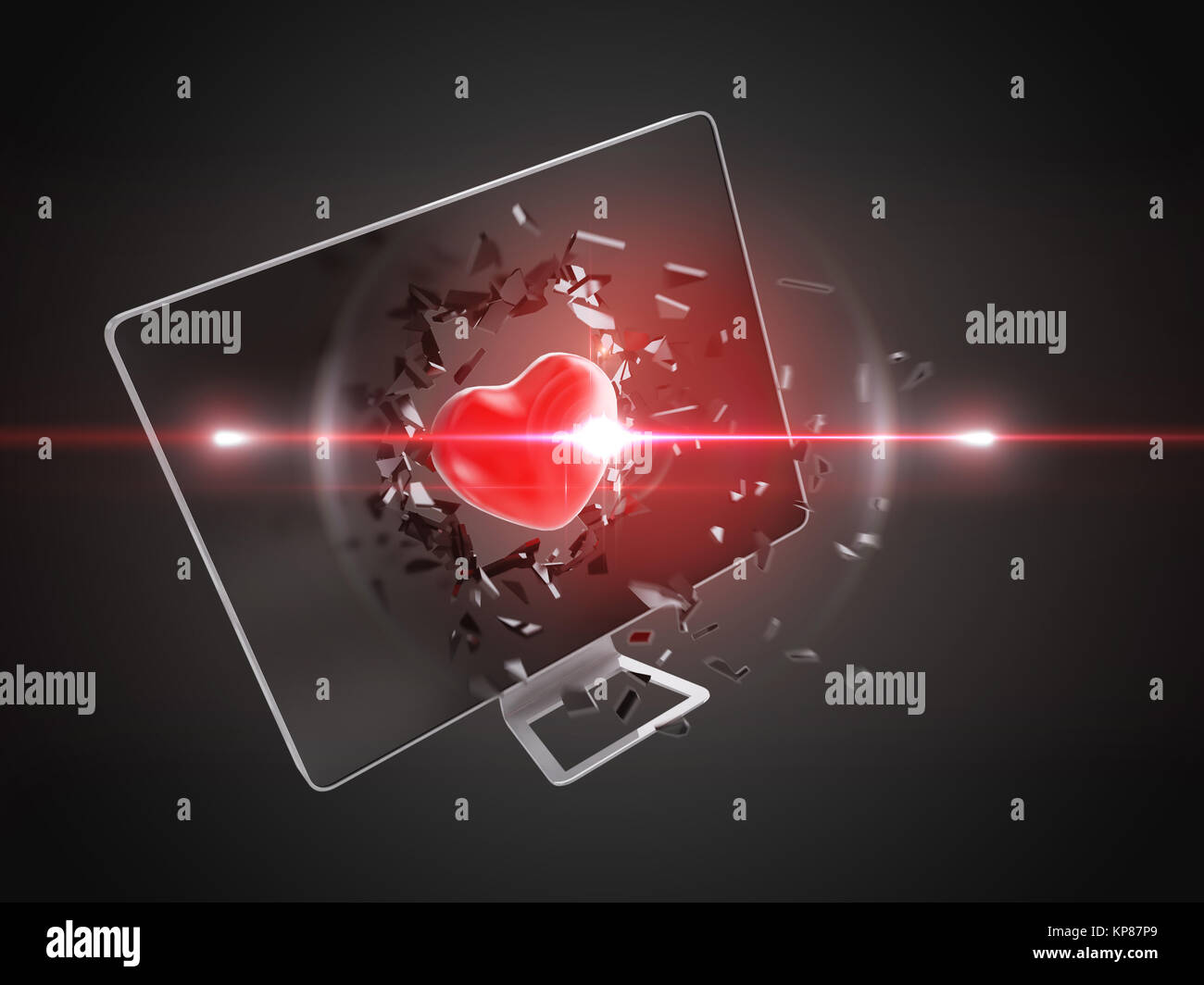 red heart destroy computer screen Stock Photo - Alamy